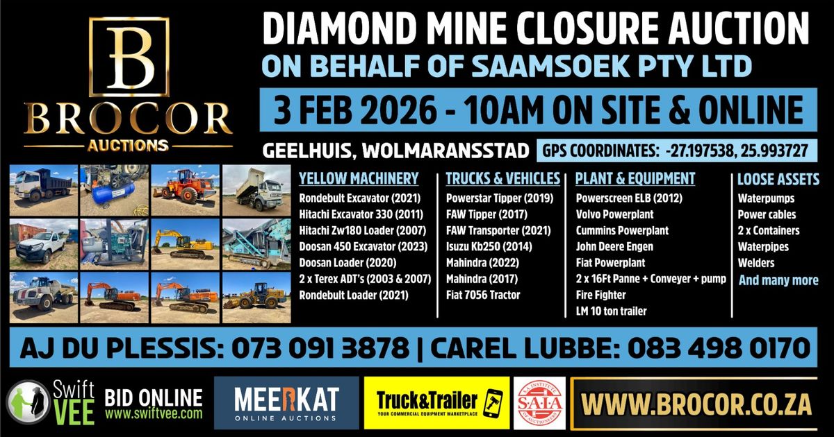 DIAMOND MINE CLOSURE AUCTION @ GEELHUIS, WOLMARANSSTAD | SwiftVEE ...