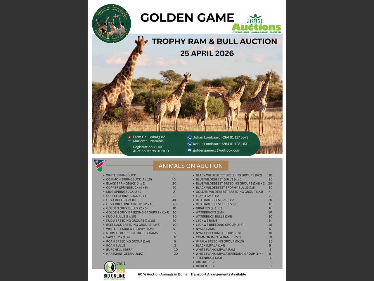 GOLDEN GAME TROPHY RAM AND BULL AUCTION | SwiftVEE | South Africa’s ...