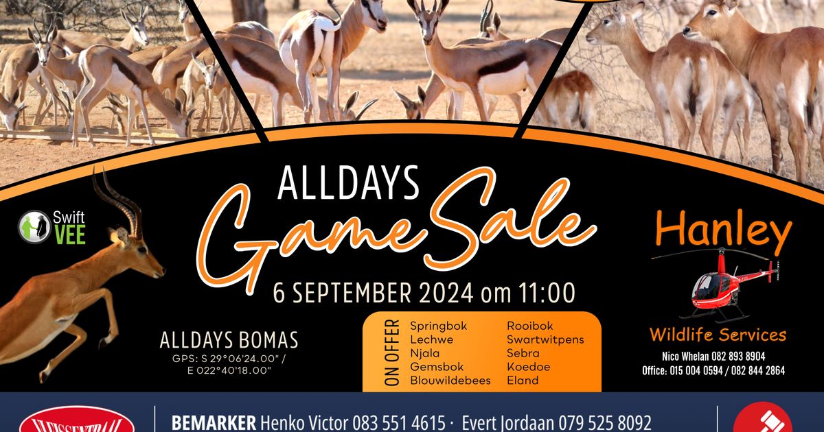 HANLEY WILDLIFE SERVICES GAME SALE | SwiftVEE | Livestock & Cattle ...